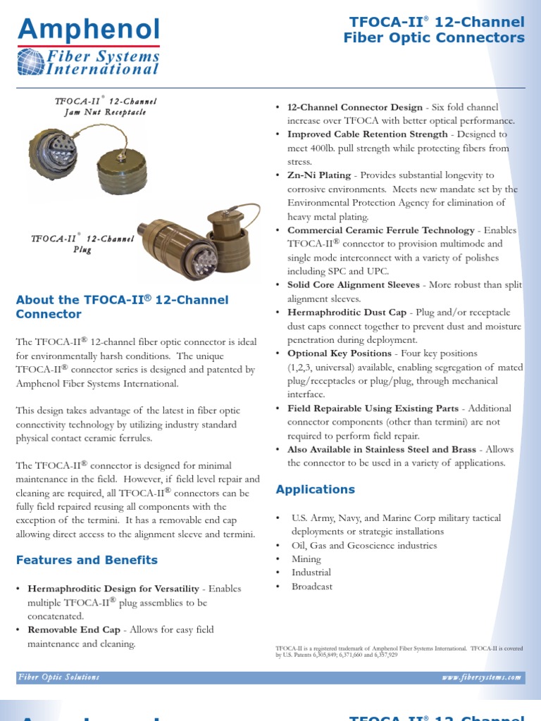 Fiber Systems International: Tfoca-Ii 12-Channel Fiber Optic Connectors ...
