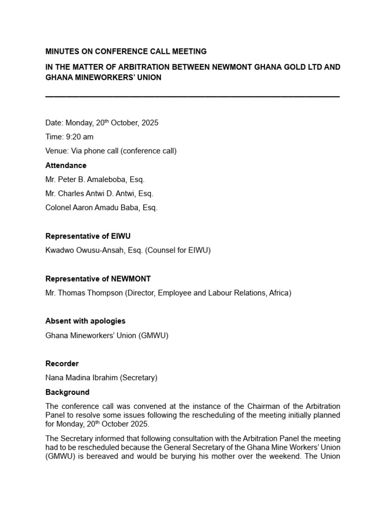 Minutes On Conference Call Meeting (7th Meeting) | PDF