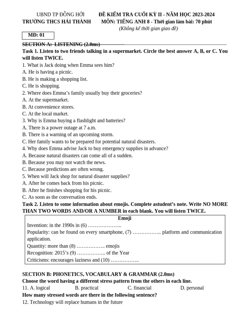 English 8 Final Exam 2023-2024 | PDF | Thomas Edison | Mars