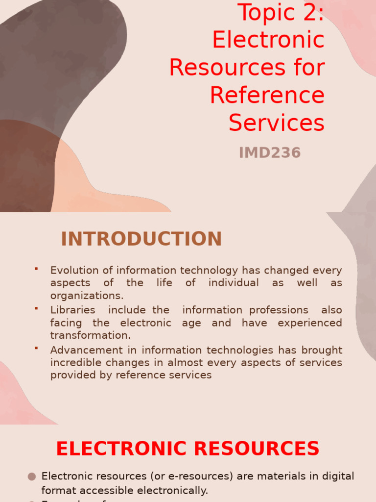 IMD236 Topic 2 Electronic Resources For Reference Services | PDF ...