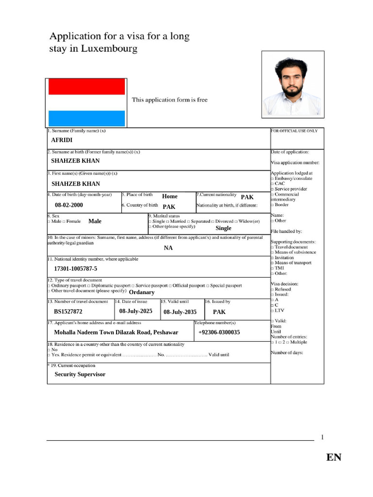 Visa Application Form Long Stay 365 | PDF