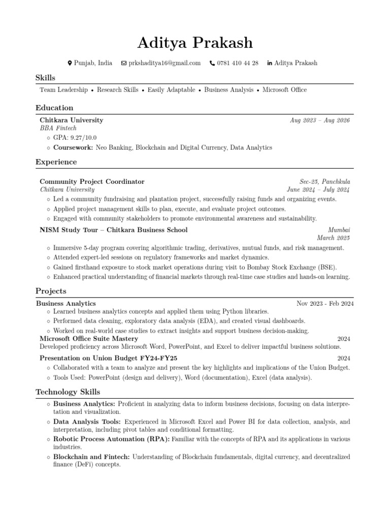 Aditya - S - Resume - 4th - Sem (2) - Aditya Prakash | PDF | Data ...