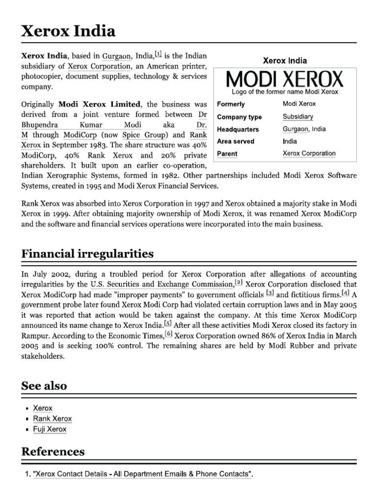 Xerox India - Wikipedia | PDF