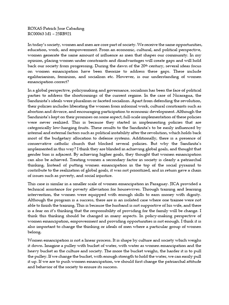 25RB921-Roxas Patrick Jose | PDF | Feminism | Gender Studies