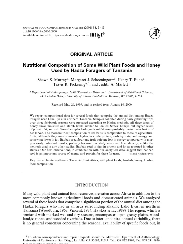 Original Article Nutritional Composition of Some Wild Plant Foods and ...
