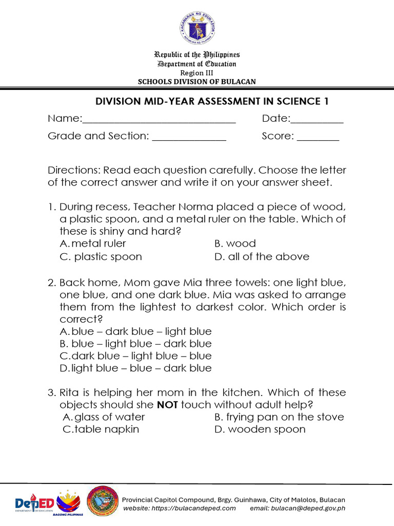 Grade 1-Science - Test Items | PDF | Foods