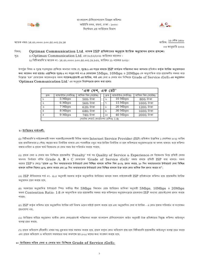 BTRC Tariff | PDF
