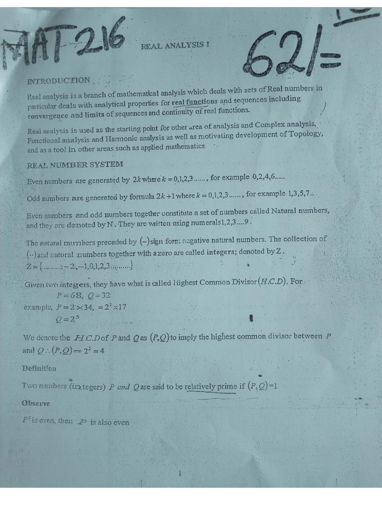 Mat 216 Real Analysis (1) - 2 | PDF