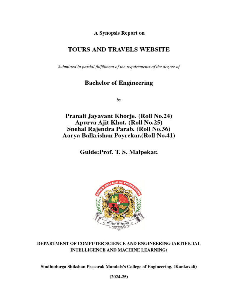 Mini Project Synopsis Report Template | PDF | Databases | Tourism