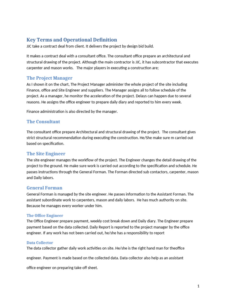 Key Terms and Operational Definition | PDF | General Contractor | Real ...