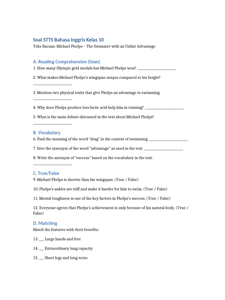 Michael Phelps Reading Comprehension Quiz | PDF