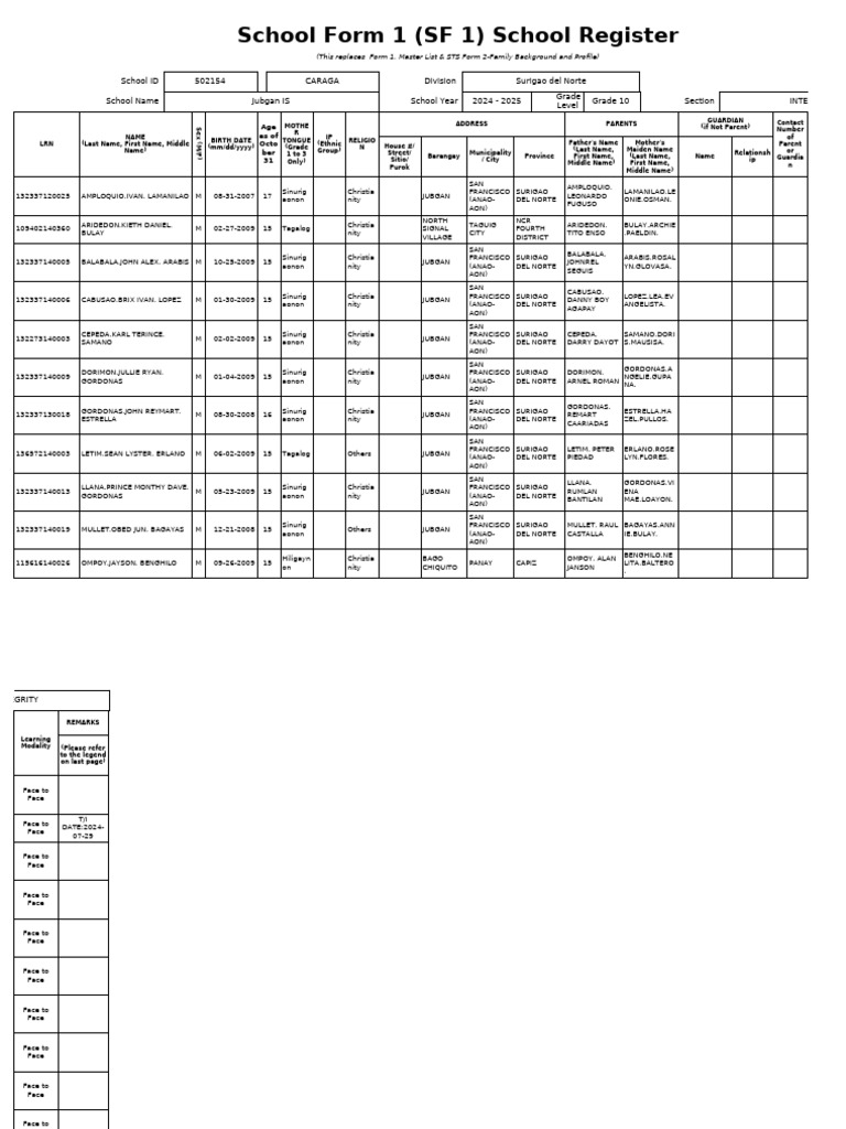 Grade 10 School Register 2024-2025 | PDF
