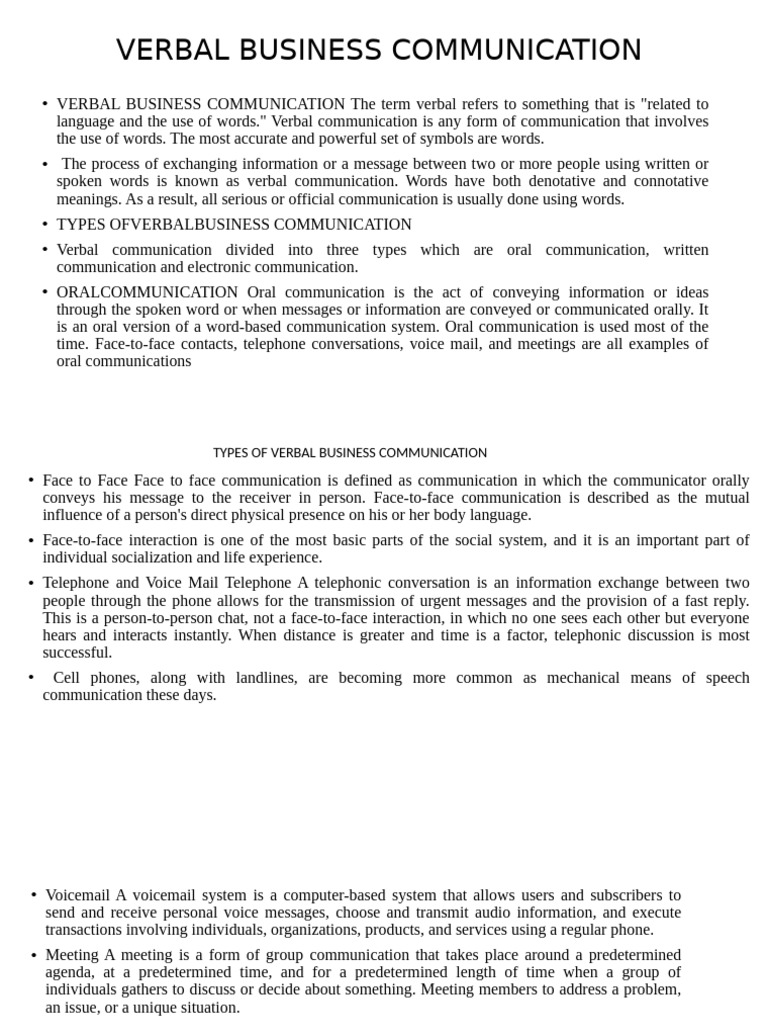 Types of Verbal Business Communication | PDF | Communication ...