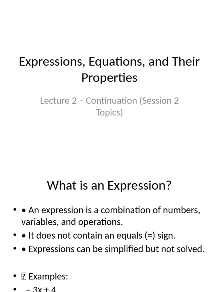 Lecture2 Expressions Equations Slides | PDF