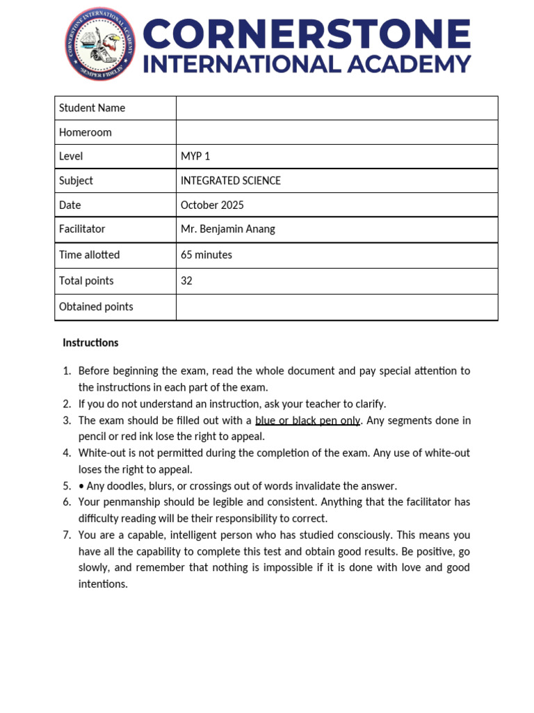 Myp 1 Int. Science - Mid Term Summative | PDF | Scientific Method | Ice