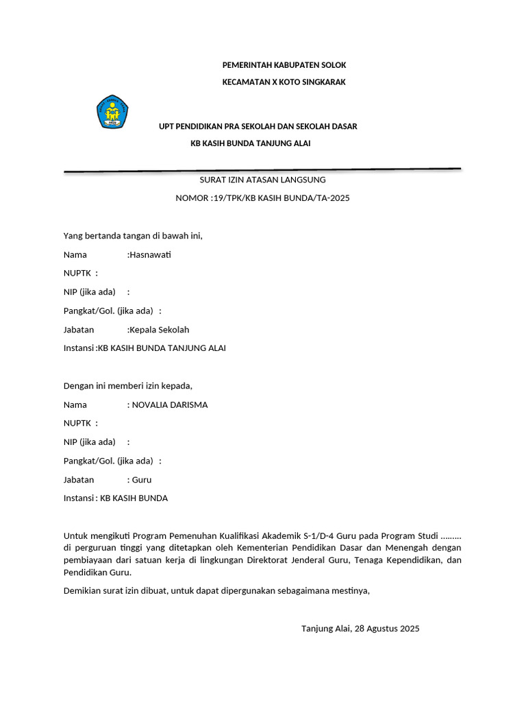 Surat Izin Program Kualifikasi Guru 2025 | PDF