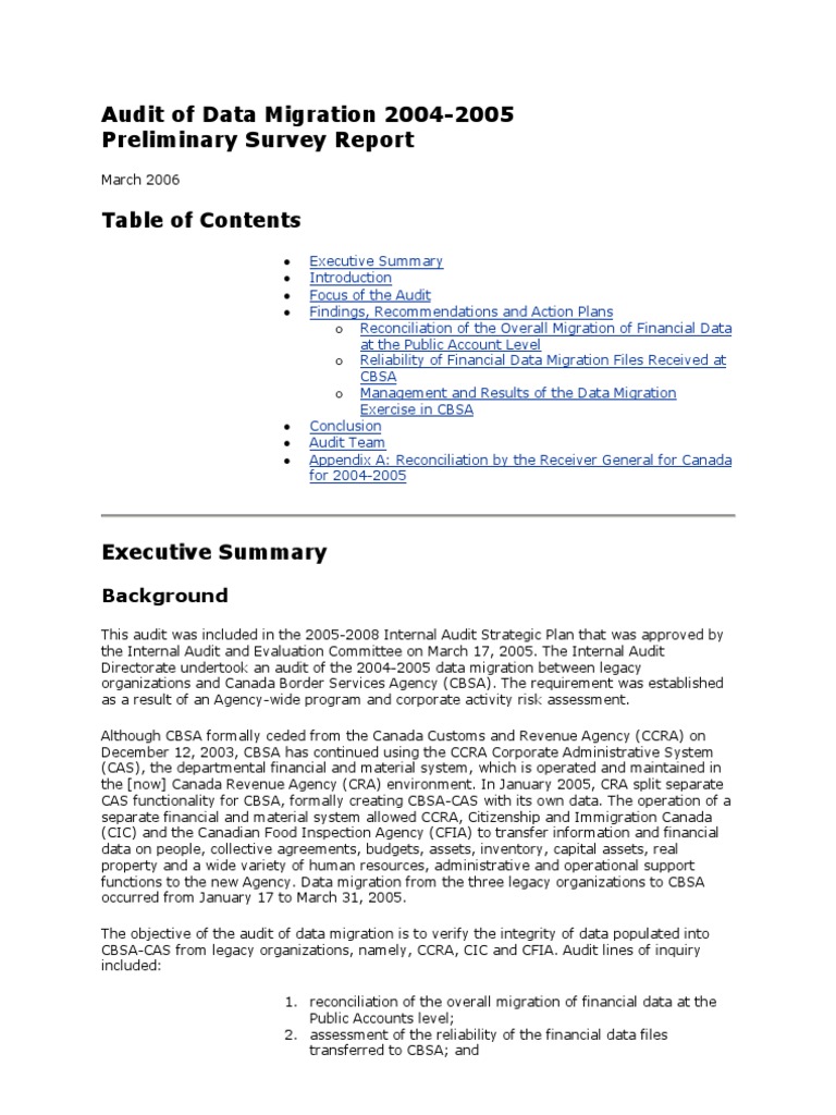 Audit of Data Migration 2004 | PDF | Audit | Internal Audit
