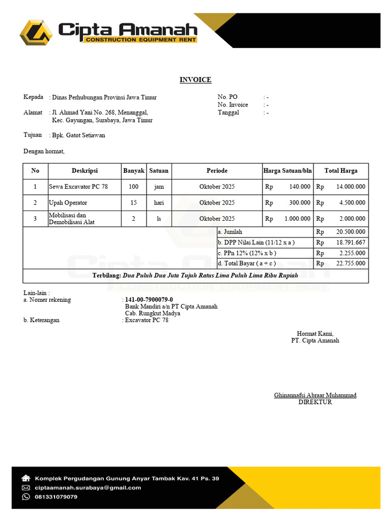 Draft - Invoice Dinas Perhubungan - Oktober 2025 | PDF
