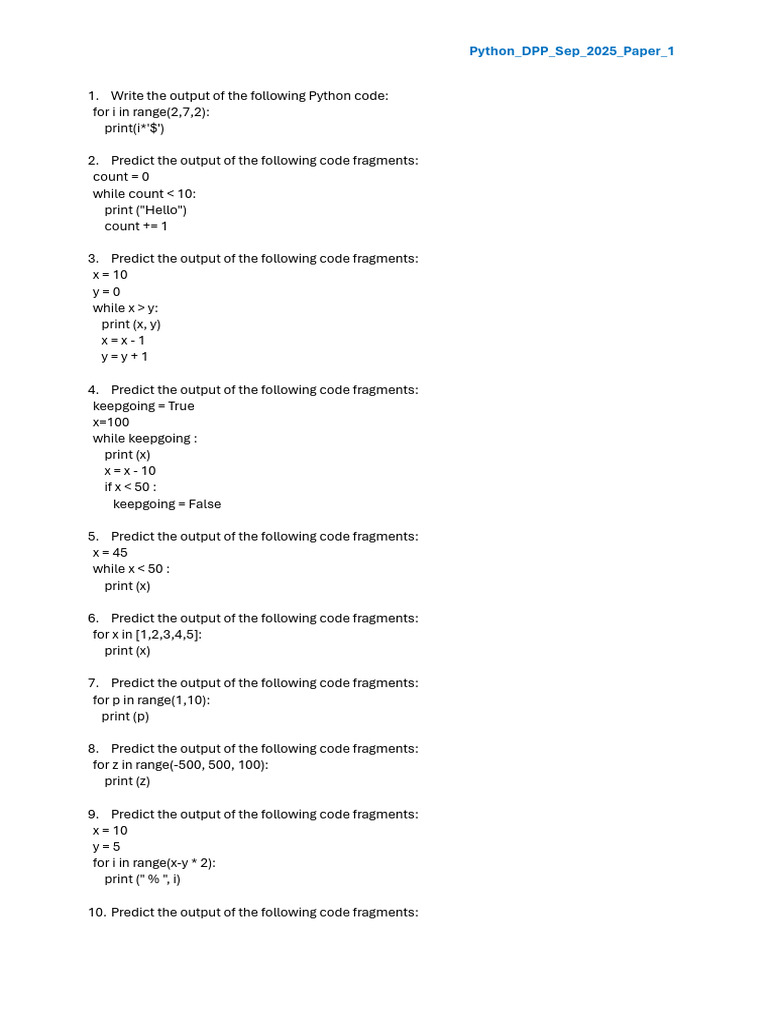 Python Outputs (Class 12) | PDF