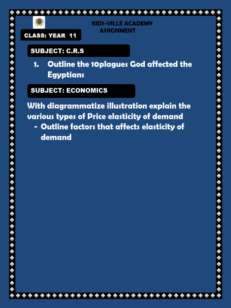 Kids-Ville Academy Year 11 Assignments | PDF