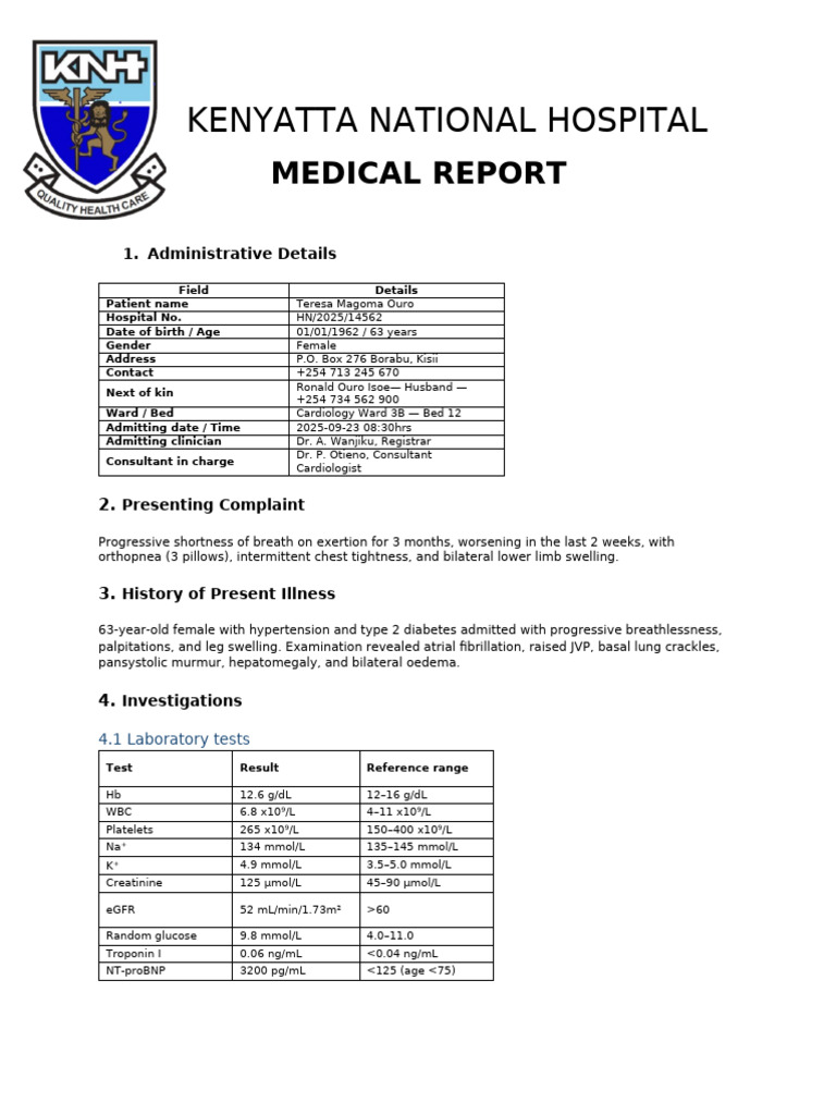 Cardiology Report: Heart Failure Case | PDF | Medical Specialties ...