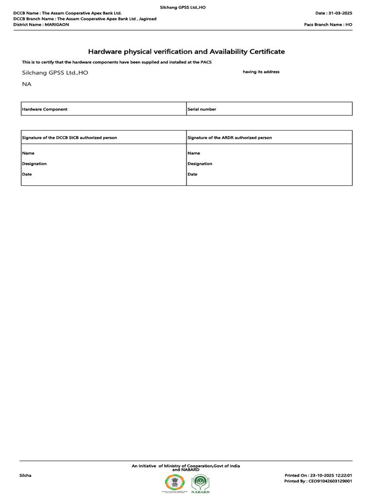 Hardware Verification Certificate for PACS | PDF