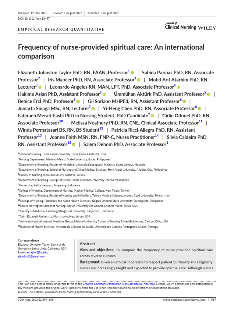 International Comparison of Nurse Spiritual Care | PDF | Nursing ...