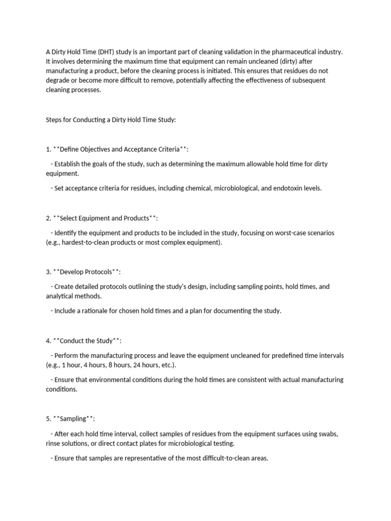 Dirty Hold Time Study in Cleaning Validation | PDF | Verification And ...