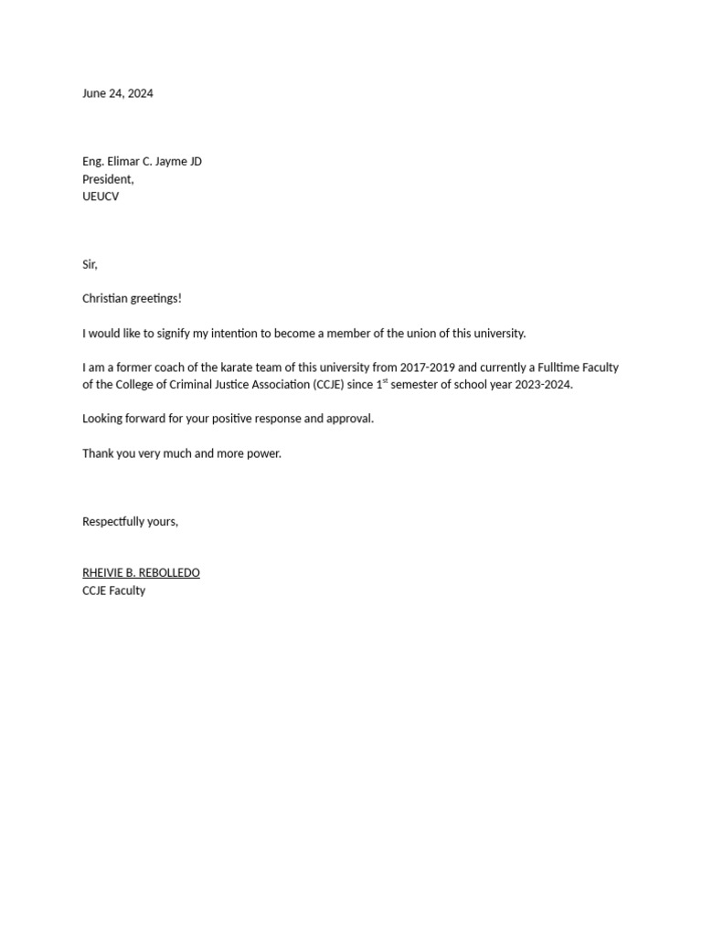 Union Membership Letter of Intent | PDF