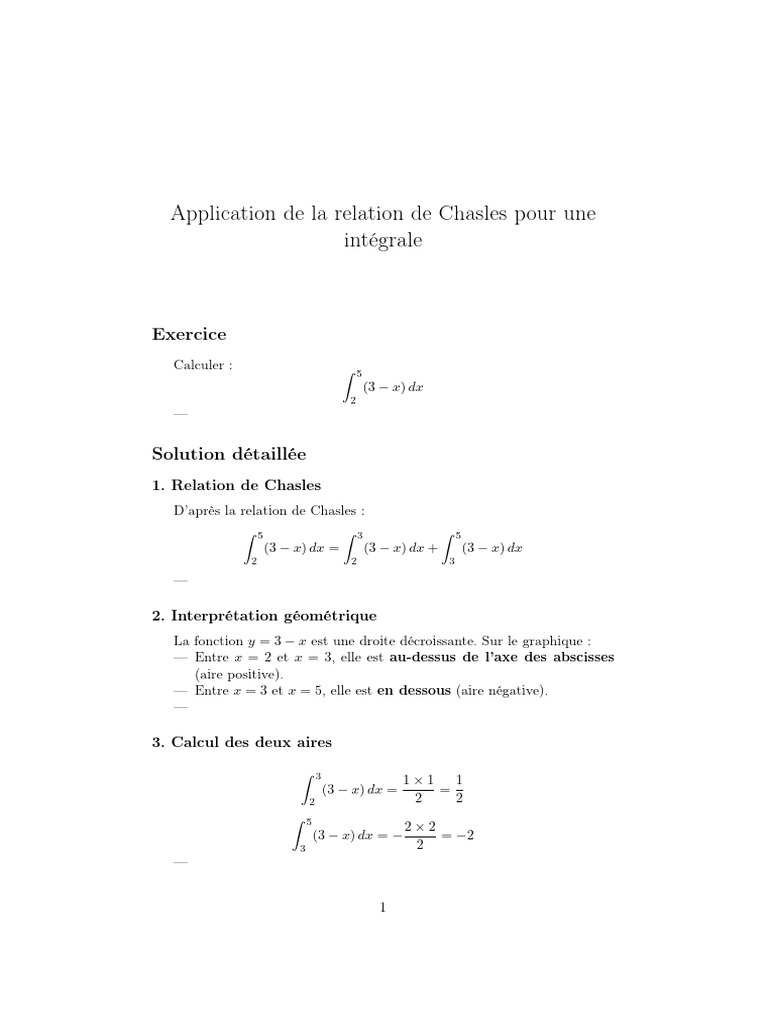 Intégrale de Chasles : Calcul et Graphique | PDF | Géométrie ...