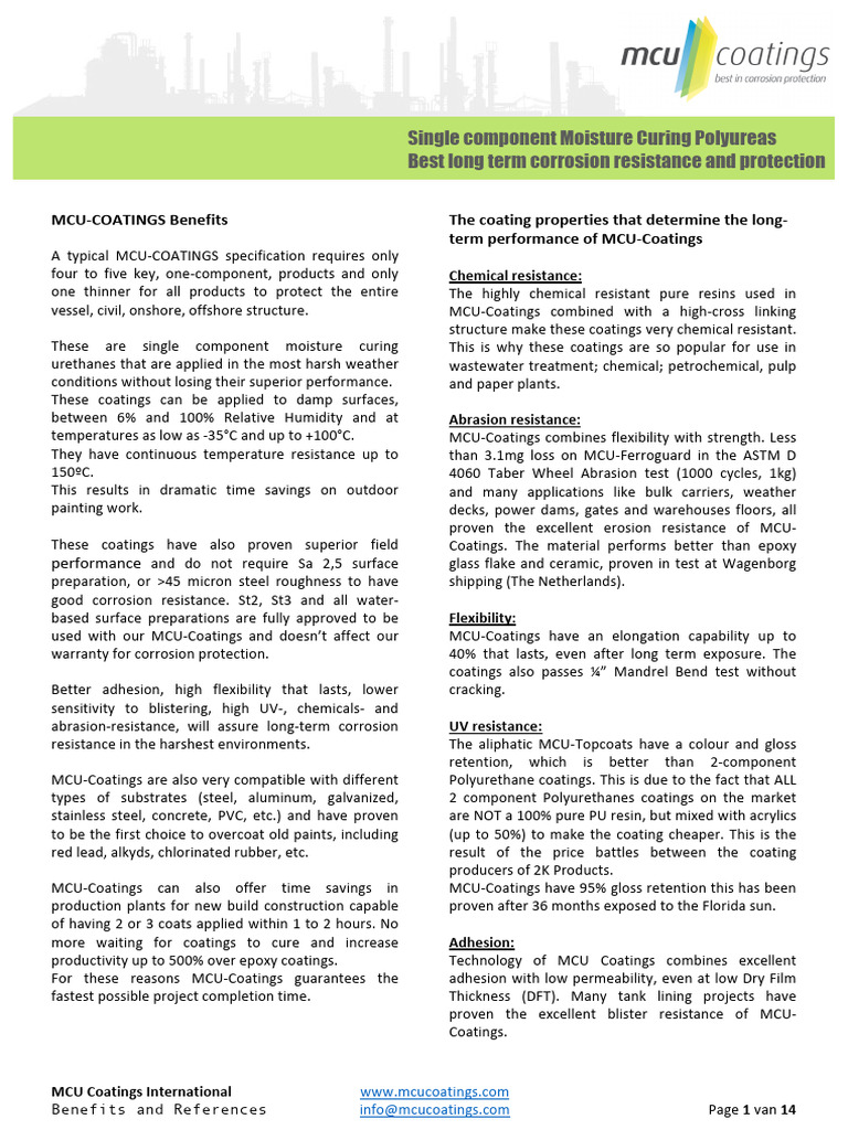 Benefits and References MCU Coatings | PDF | Coating | Corrosion