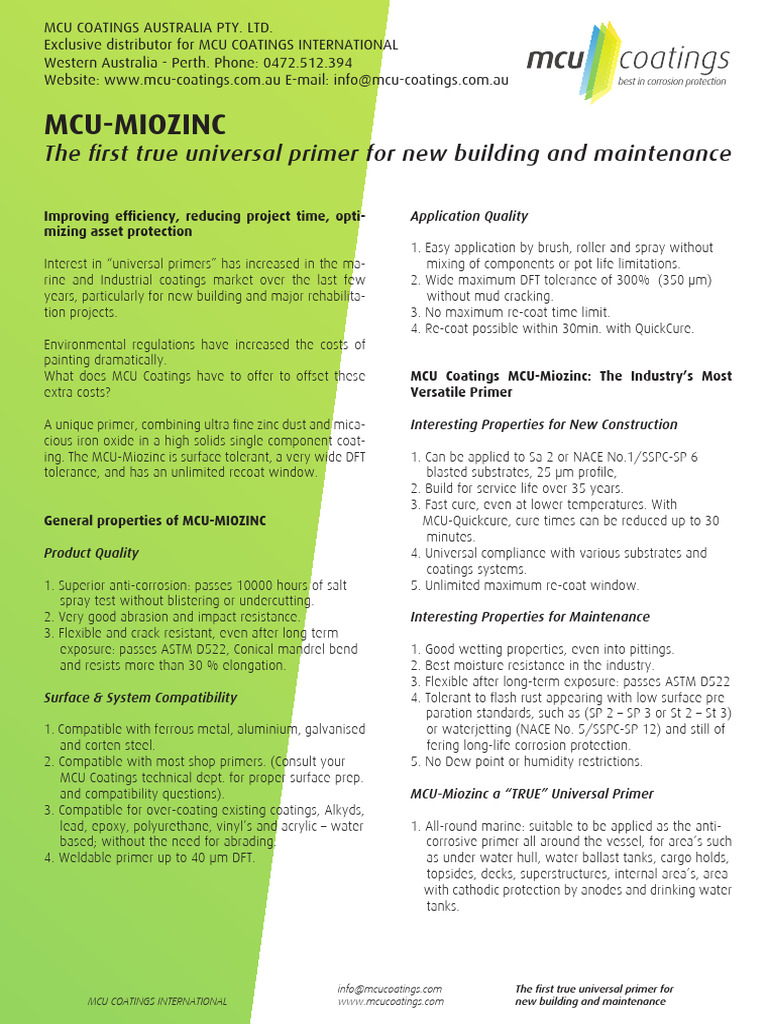 AU-MCU-Miozinc The First Universal Primer ENGLISH | PDF | Coating | Paint