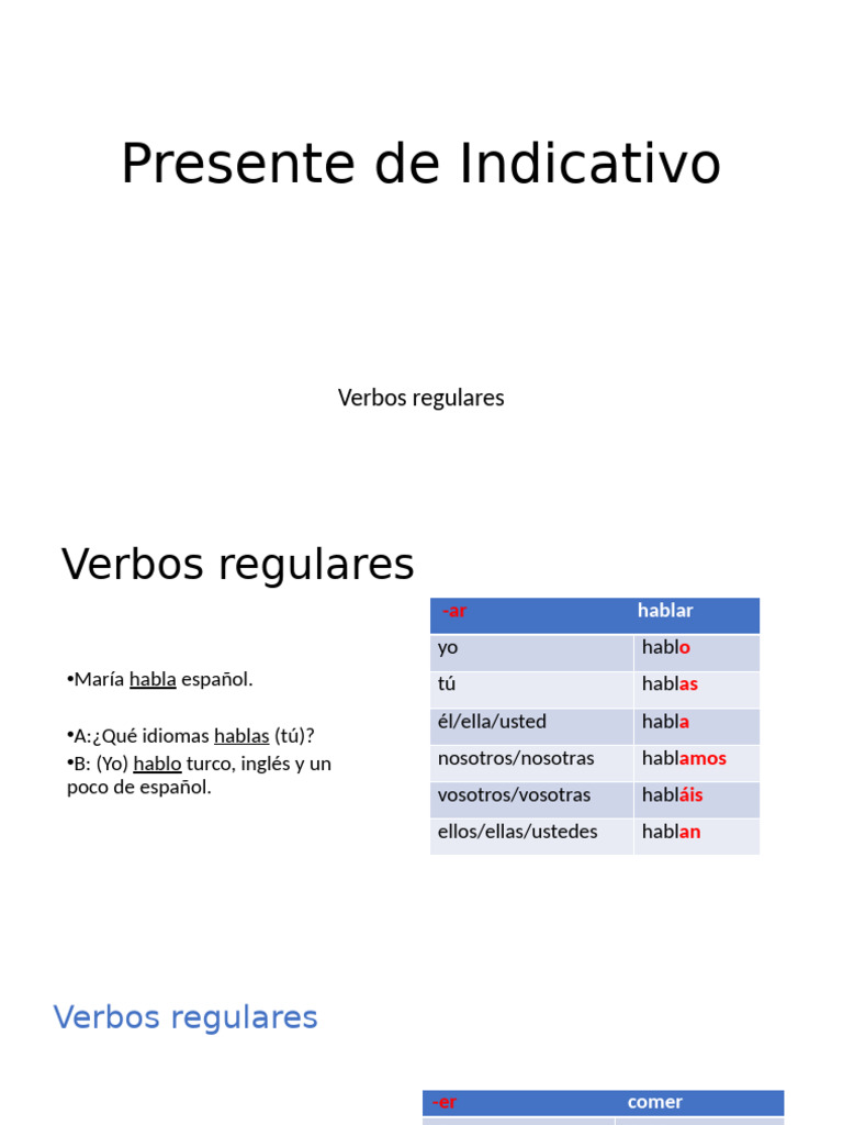Presente de Indicativo (Verbos Regulares) | PDF