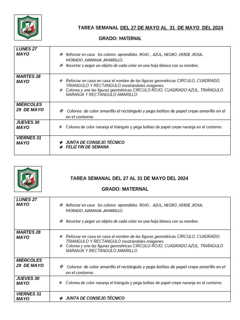 Maternal - Tareas - 33 Semana Del 27 Al 31 de Mayo 24 | PDF