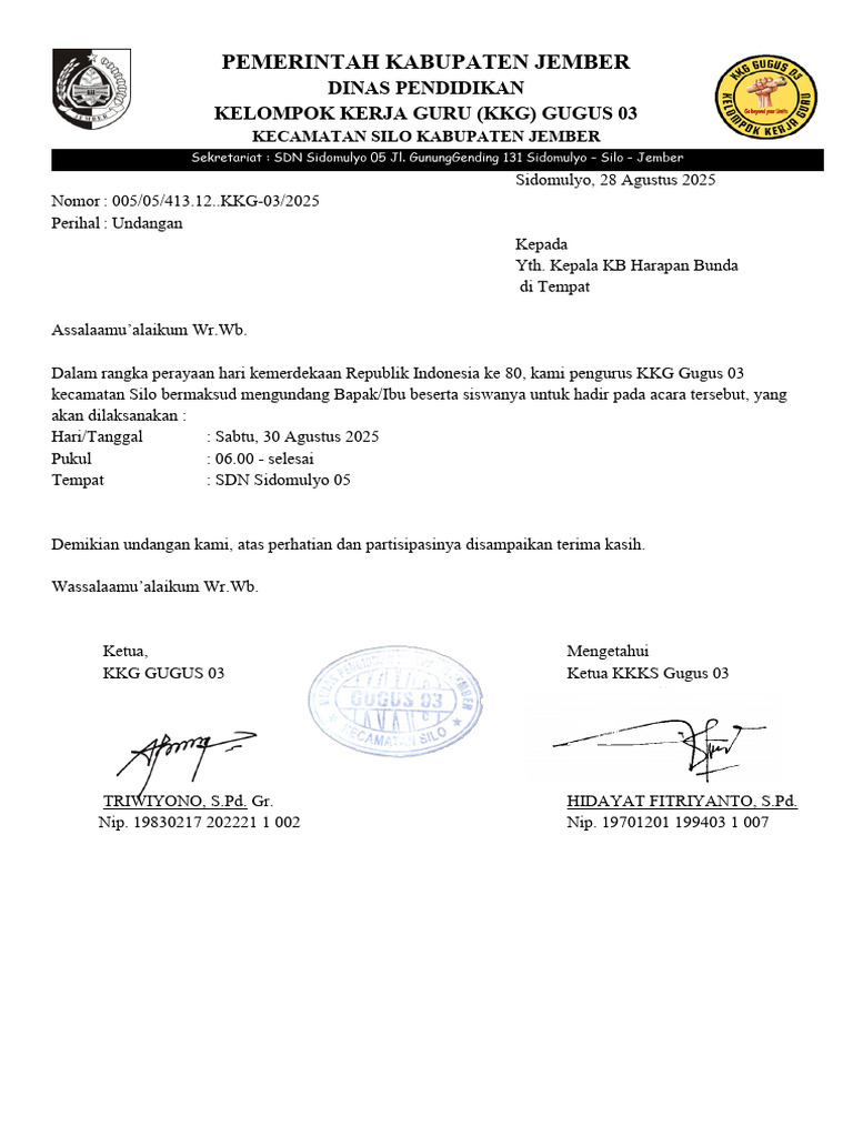 Undangan Jjs KKG Gugus 03 | PDF