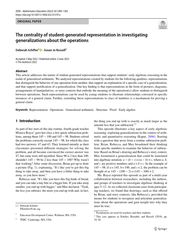 Schifter & Russell - The Centrality of Student-Generated Representation ...