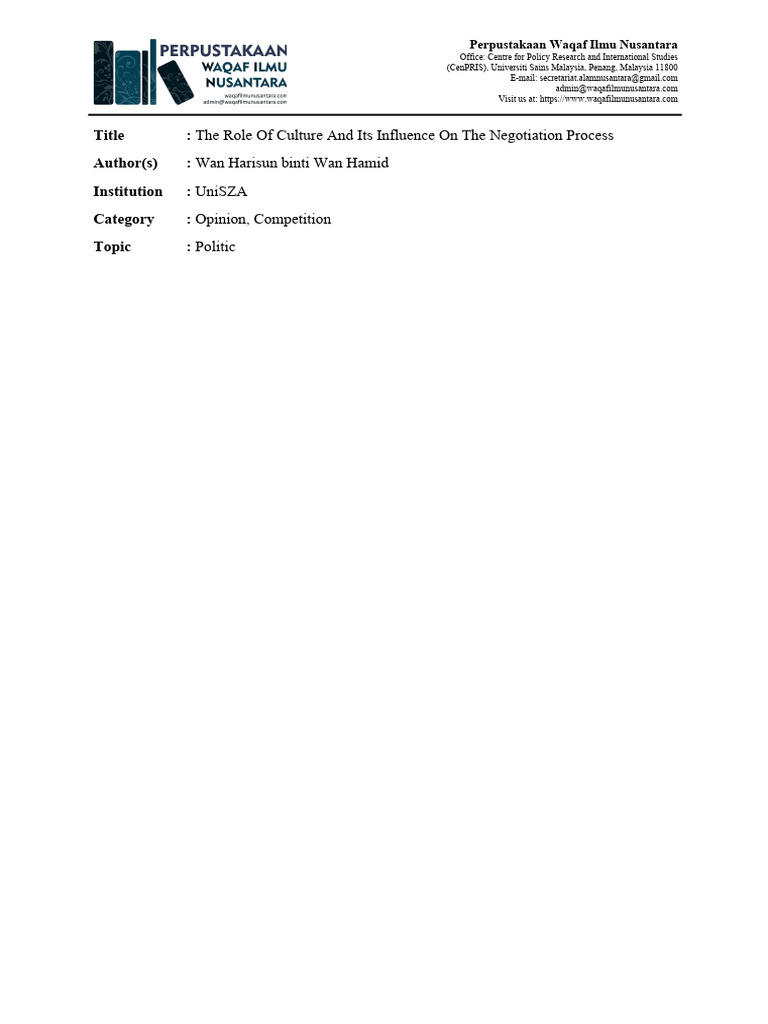 The Role of Culture and Its Influence On The Negotiation Process | PDF ...