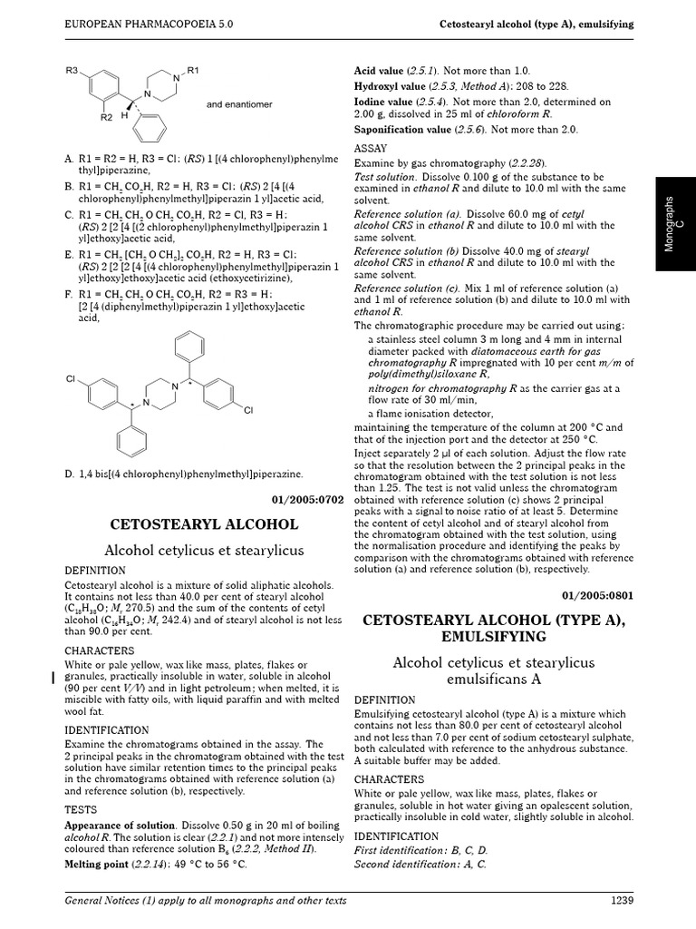 Cetostearyl alcohol | PDF | Solubility | Chromatography
