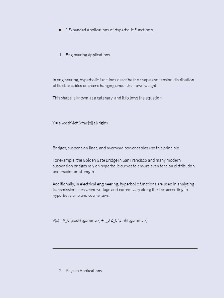 Expanded Applications of Hyperbolic Function's | PDF | Physics