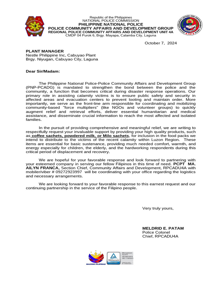 LETTER To NESTLE - 25dd0fac f390 418a Acbe B255f23020a7 | PDF | Disasters