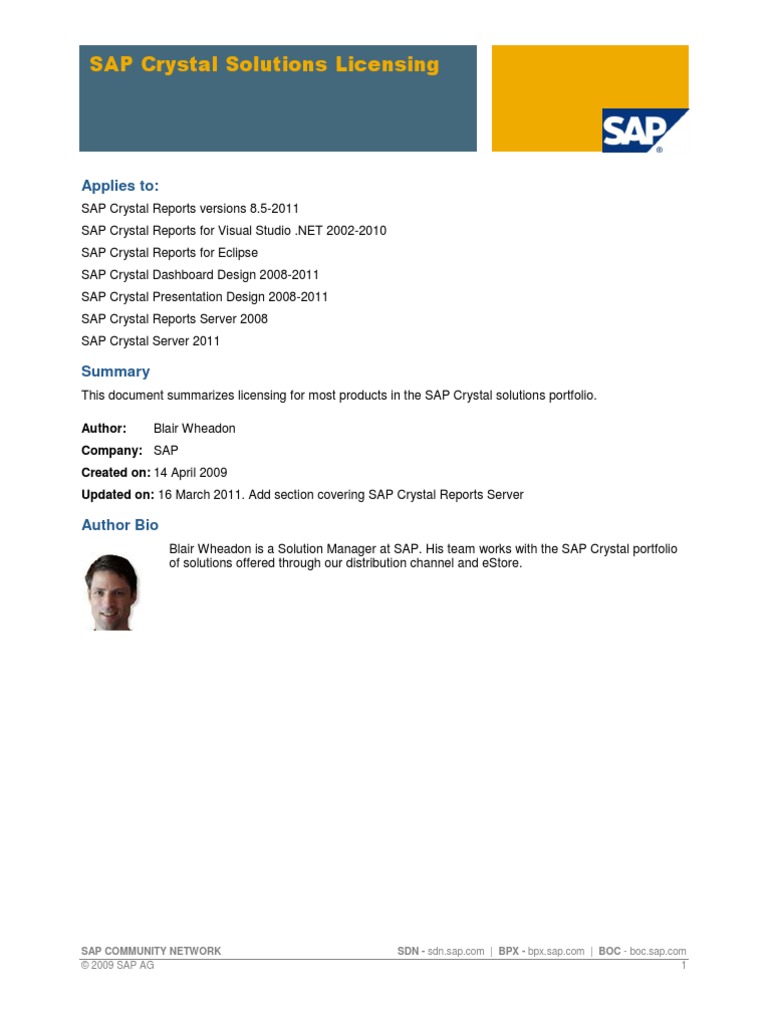 SAP Crystal Solutions Licensing: Applies To | PDF | Microsoft Visual ...
