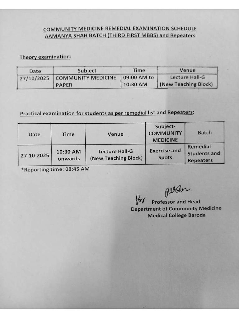 PSM-Remedial Examination Schedule | PDF