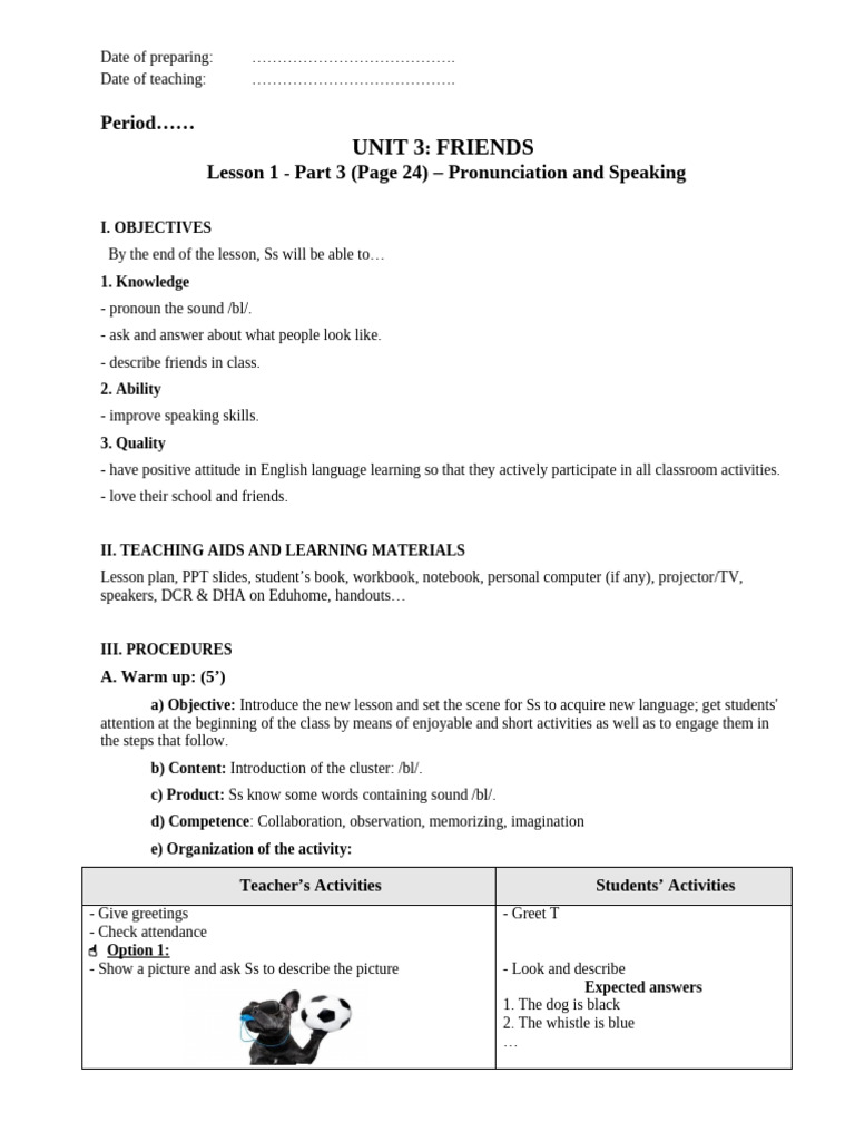 Pronunciation and Speaking: Describing Friends | PDF | Cognitive ...
