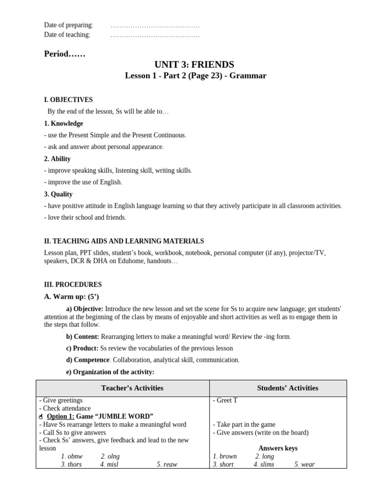 UNIT 3 - LESSON 1 - PART 2 - Grammar | PDF | Learning | Linguistics