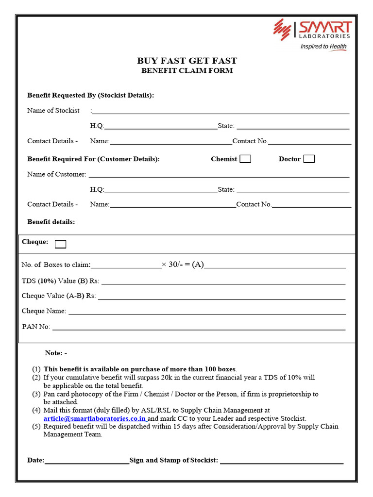 BFGF Benefit Claim Form With Tds | PDF