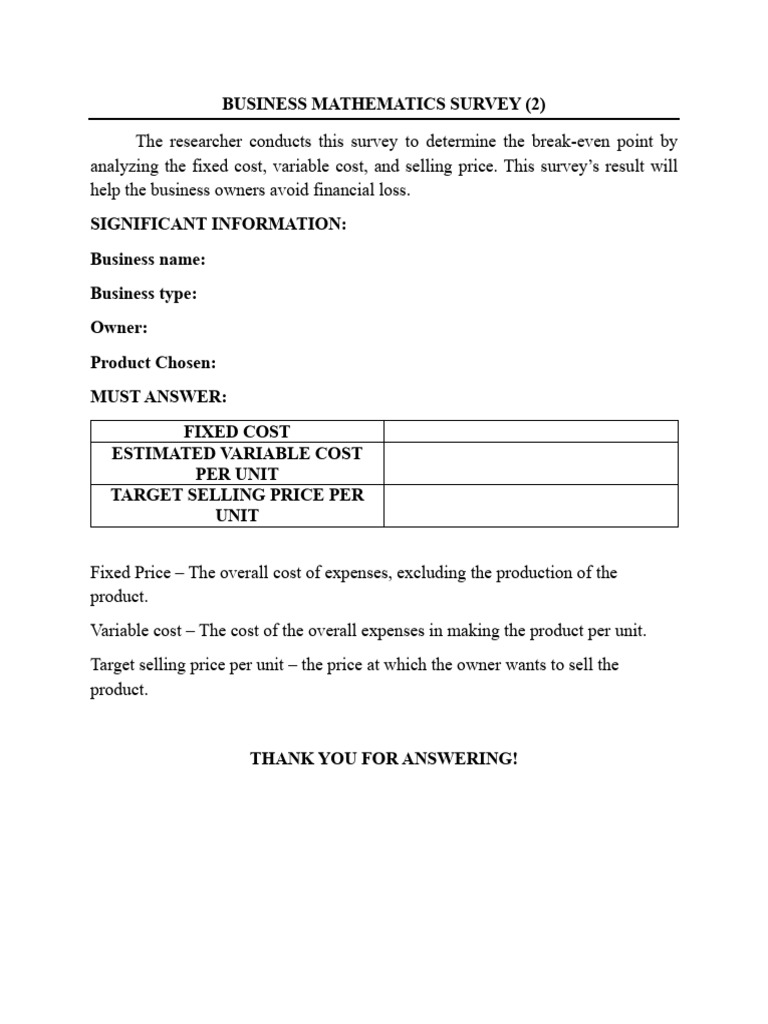 Business Mathematics Survey | PDF