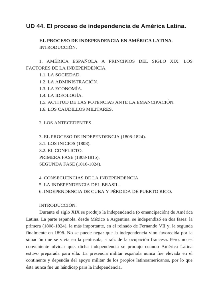 Independencia de América Latina: Proceso y Consecuencias | PDF | España ...
