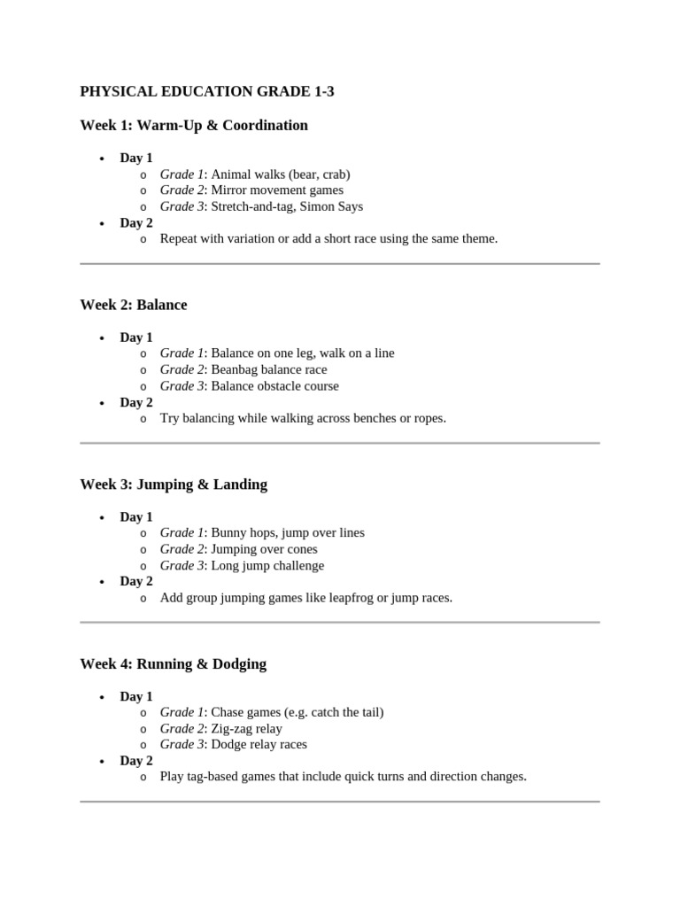 Physical Education Grade 1 | PDF | Games Of Physical Skill | Sports