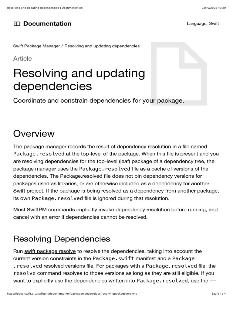 Resolving and Updating Dependencies - Documentation | PDF | Swift ...