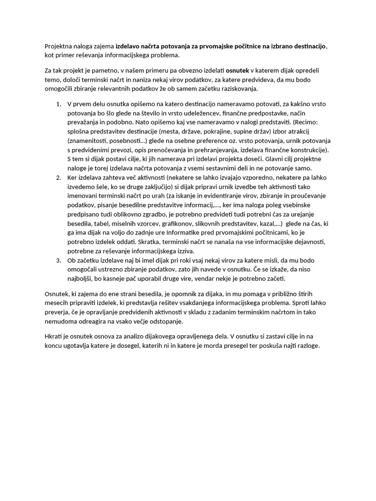 Pojasnila Za Izdelavo Osnutka Projektne Naloge | PDF